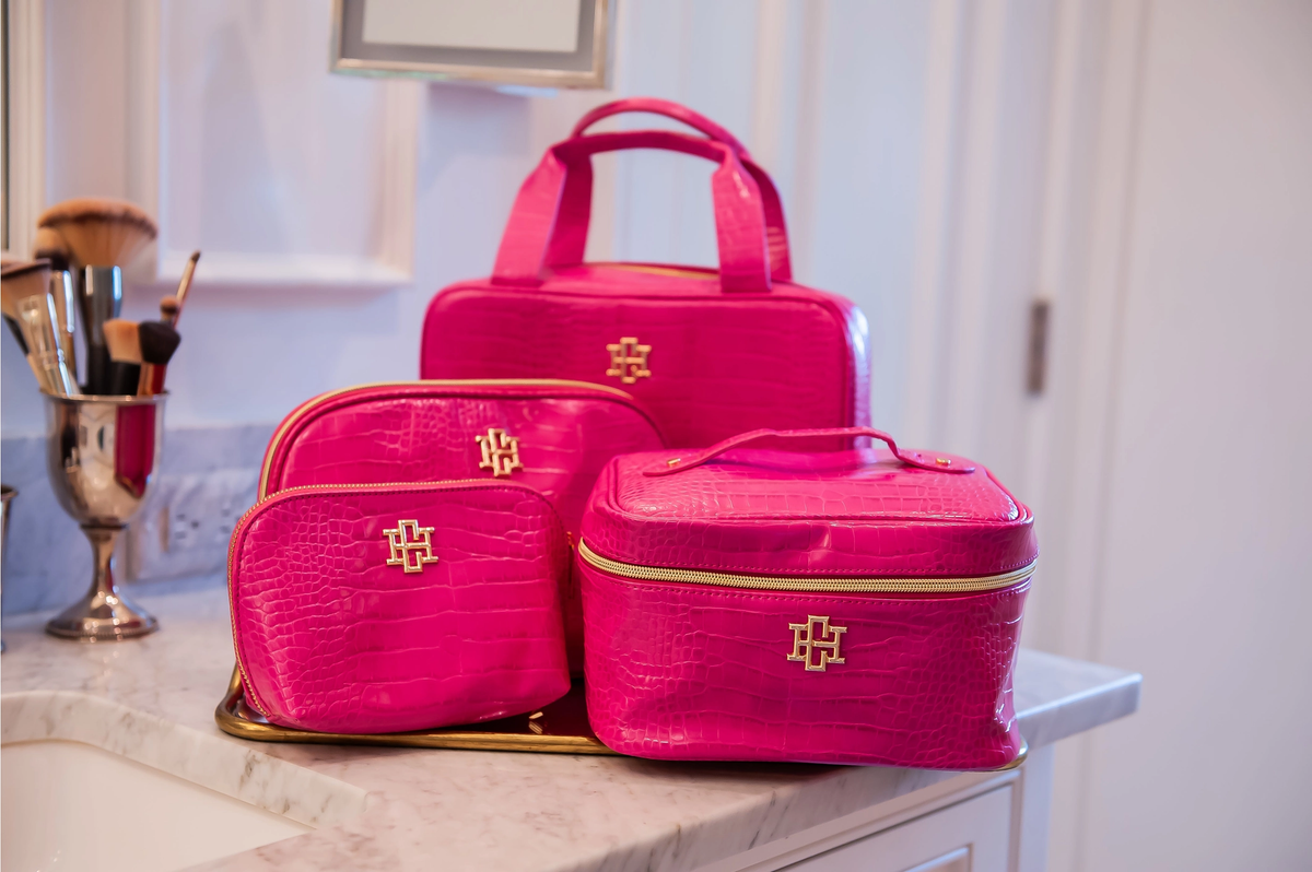 Hampton Train Case - Hot Pink Vegan Embossed Croc Leather – Red's ...